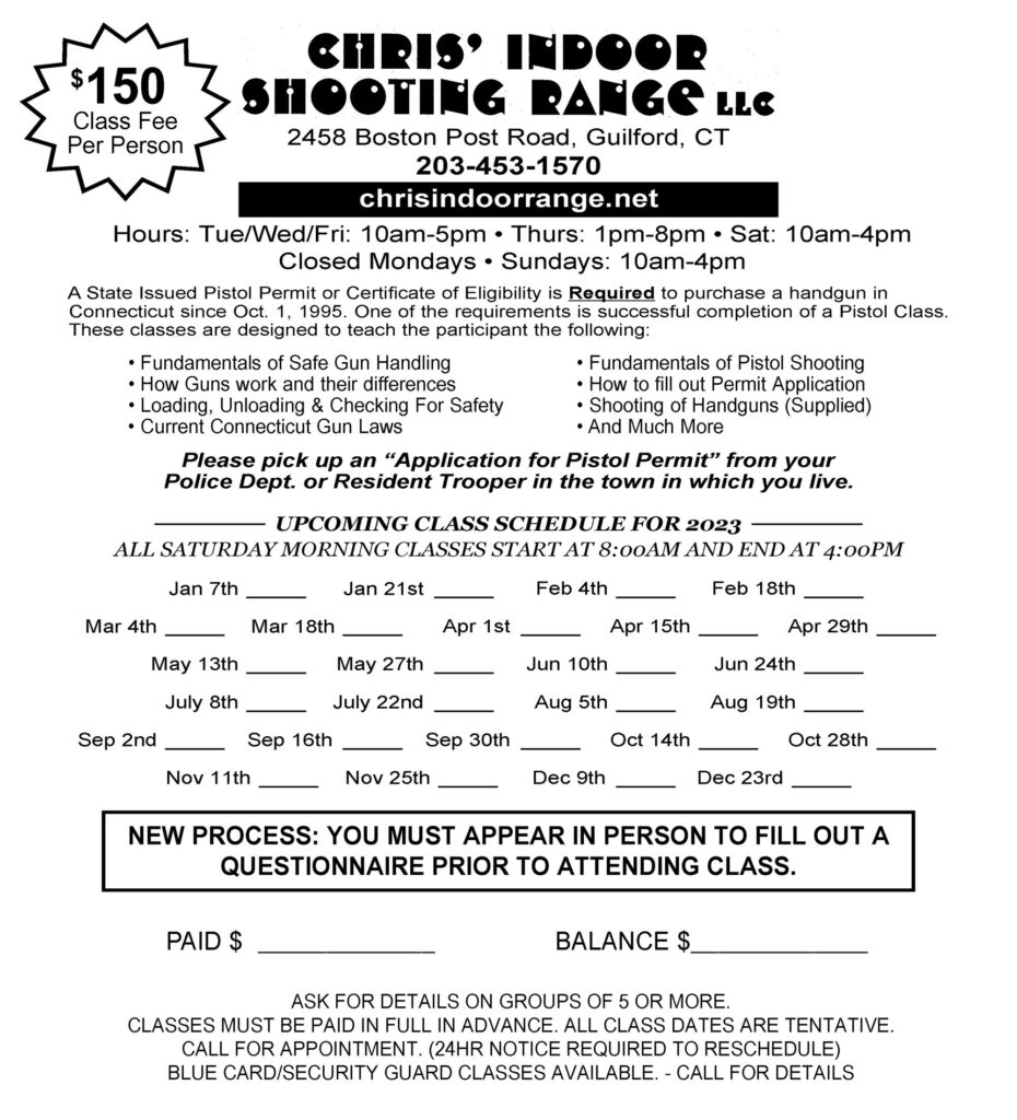 Pistol Permit & Gun Safety Classes in Connecticut | Chris Indoor Range ...