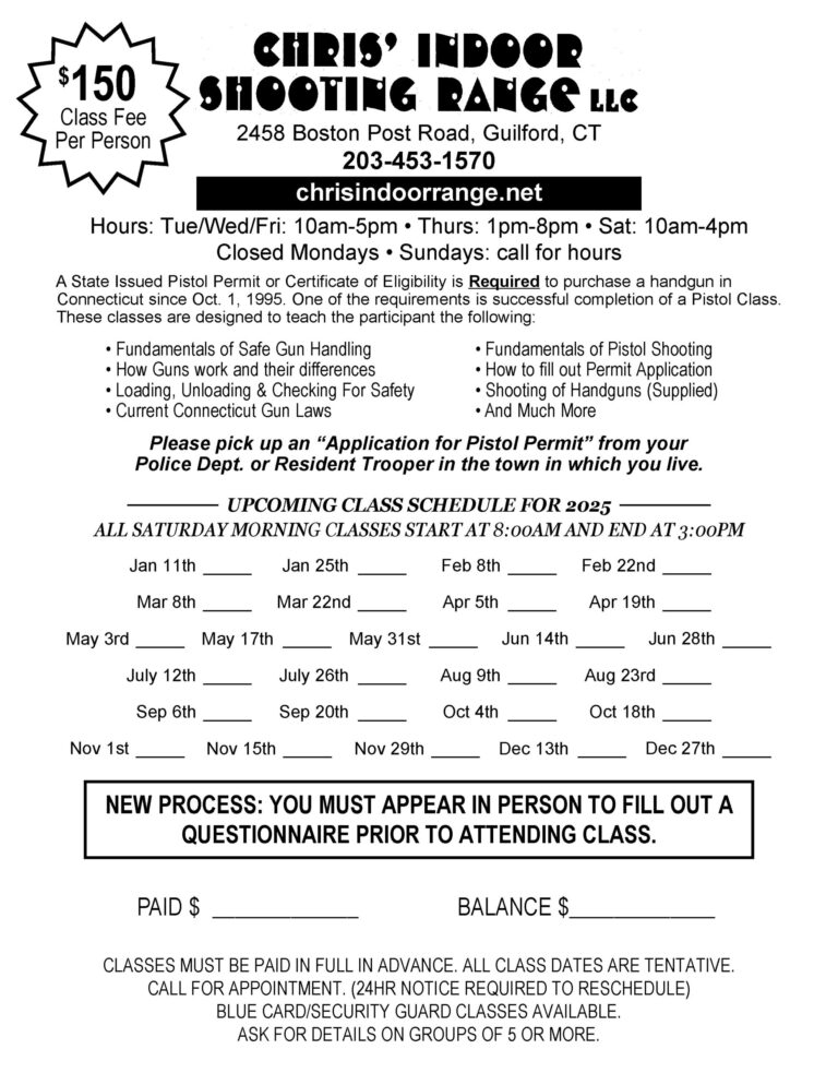 Pistol Permit & Gun Safety Classes in Connecticut | Chris Indoor Range ...